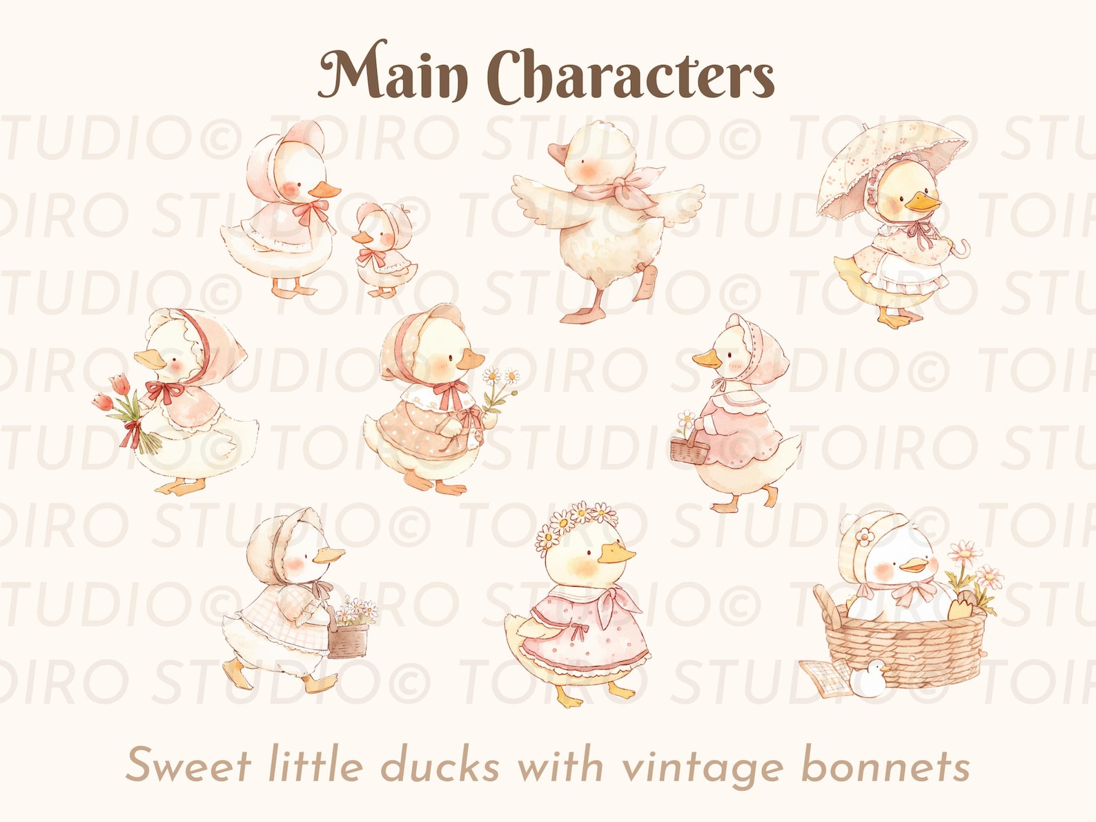 Watercolor Duck Clipart | Pastel Baby Ducks With Flowers (PNG) - Etsy