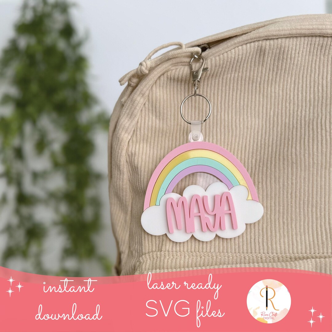 Rainbow Name Tag Laser SVG File,rainbow Backpack Name Tag, Keychain ...