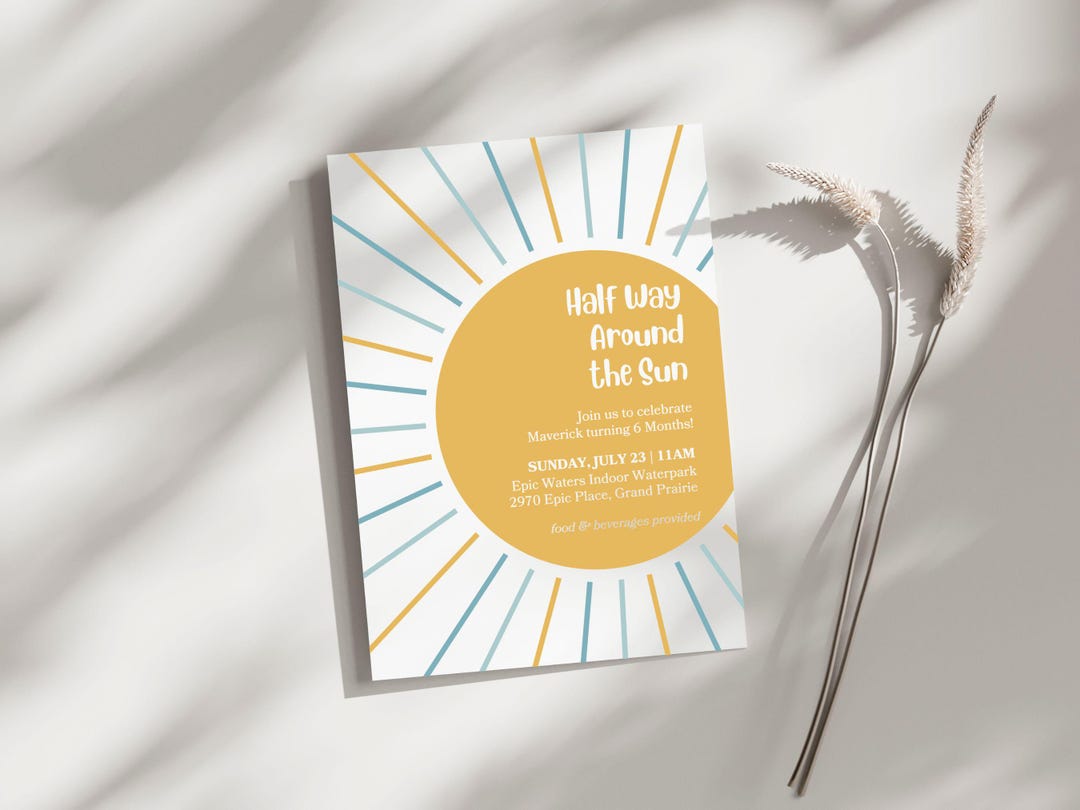 Half Birthday Invitation, 1/2 Way Around the Sun, 6 Months Birthday Boy ...