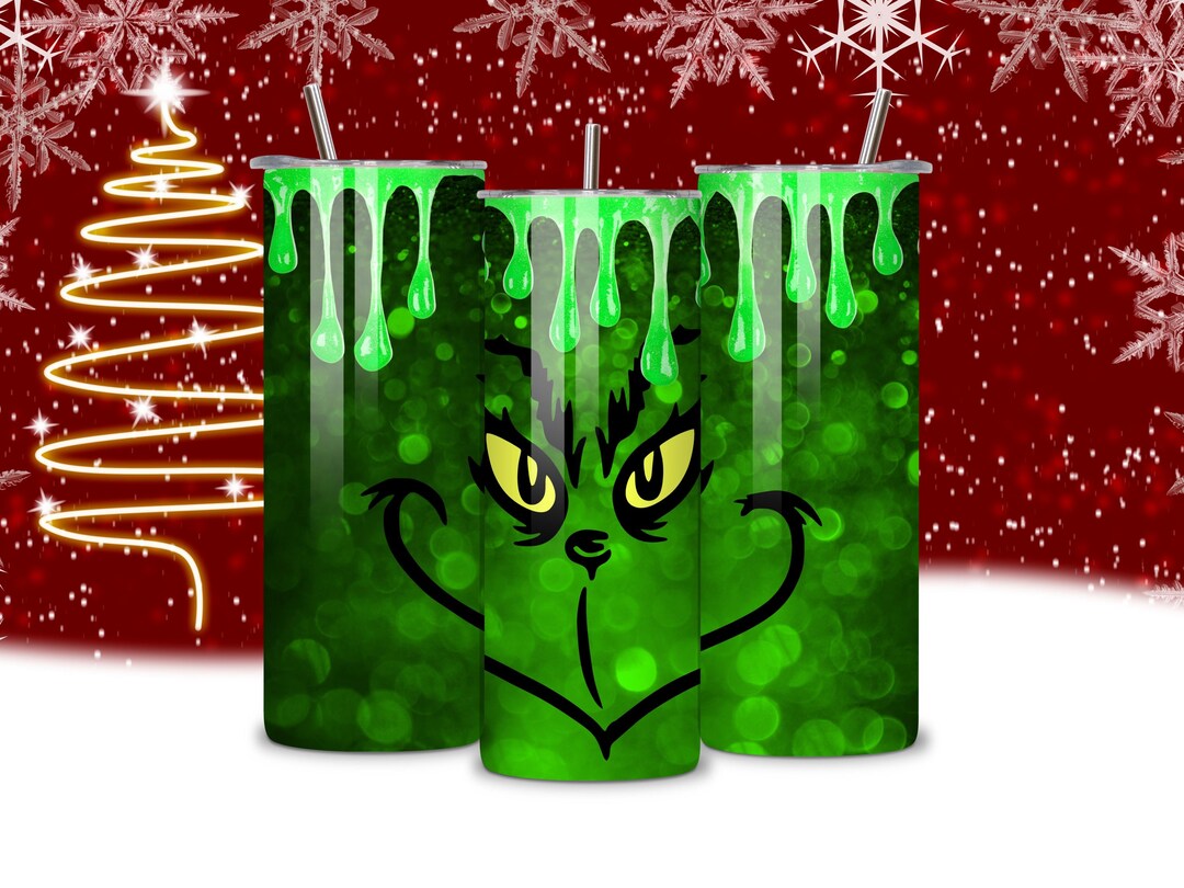 Grinch Christmas Tumbler • Glitter Drip, Insulated Stainless Steel 20 ...