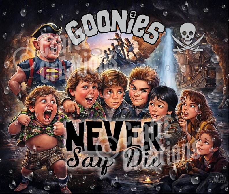Goonies 20oz Skinny Tumbler • “goonies Never Say Die” • 80s Movie ...