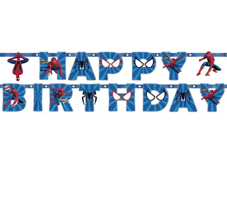 Blue Spiderman Banner Marvel Superhero Bunting Garland Decorations ...