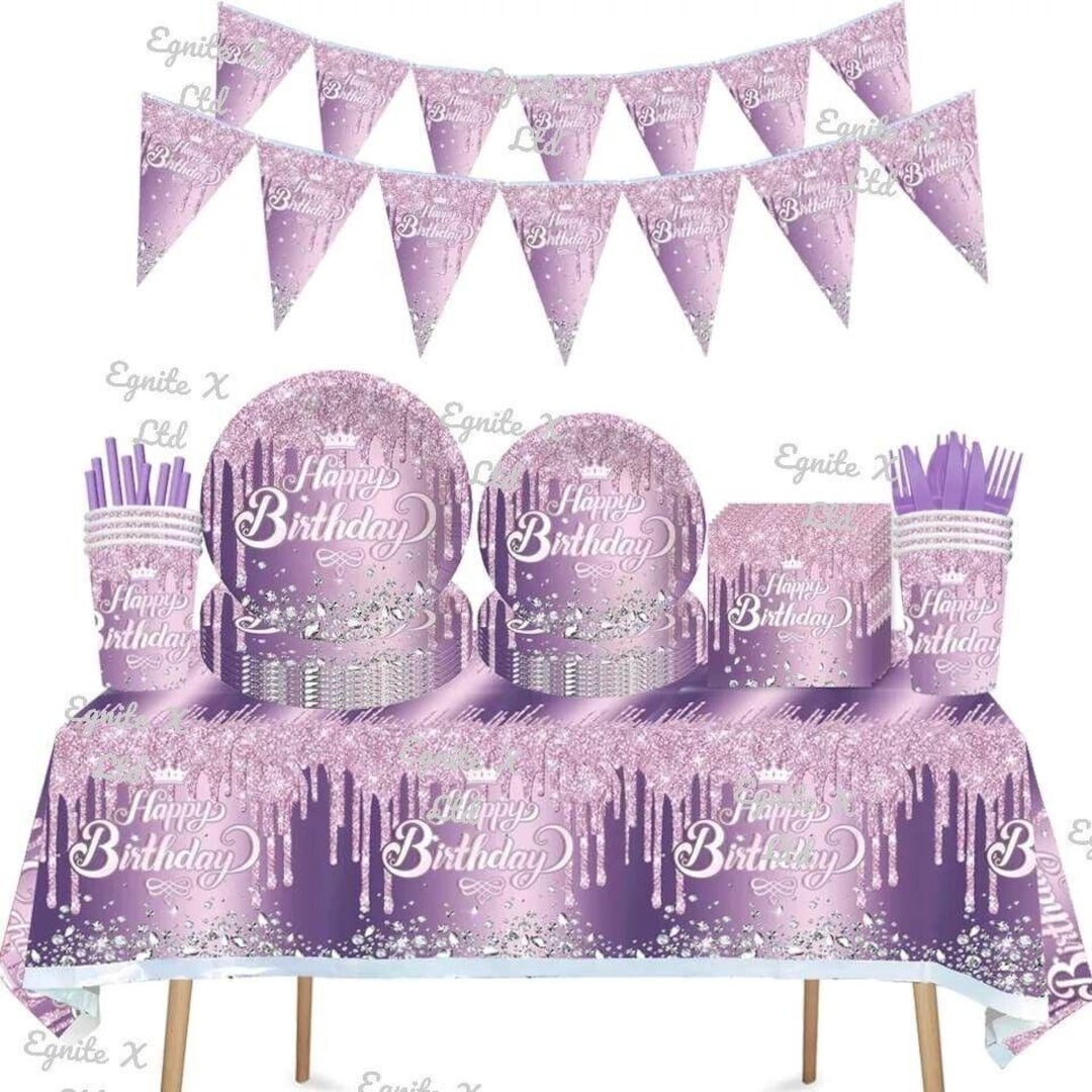 PURPLE Glitz Girls Happy Birthday Party Supplies Tableware Decorations ...