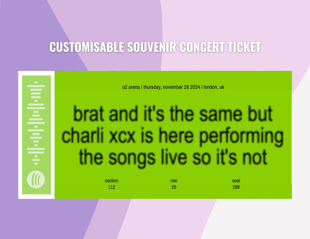 Charli Xcx BRAT Arena Tour 2024 Personalised Souvenir Concert Ticket - Etsy