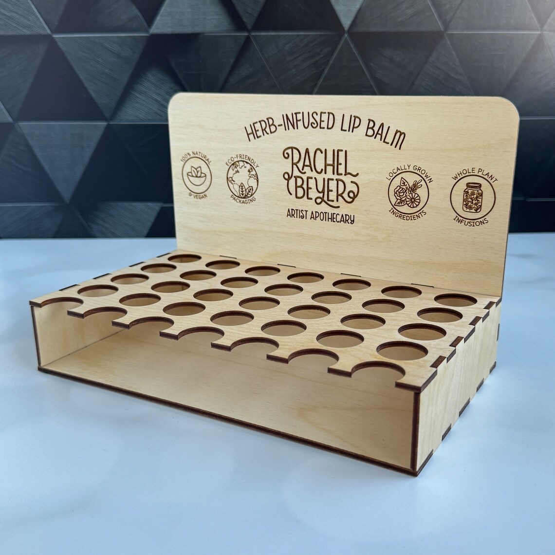 Laser Cut Wooden Display Stand for Lip Balm - Holds 35 Balms, Instant ...