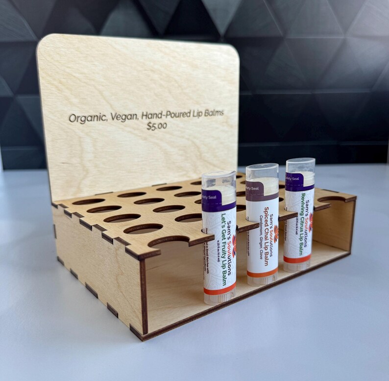 Laser Cut Wooden Display Stand for Lip Balm - Holds 25 Balms With Oval Openings, Instant ...