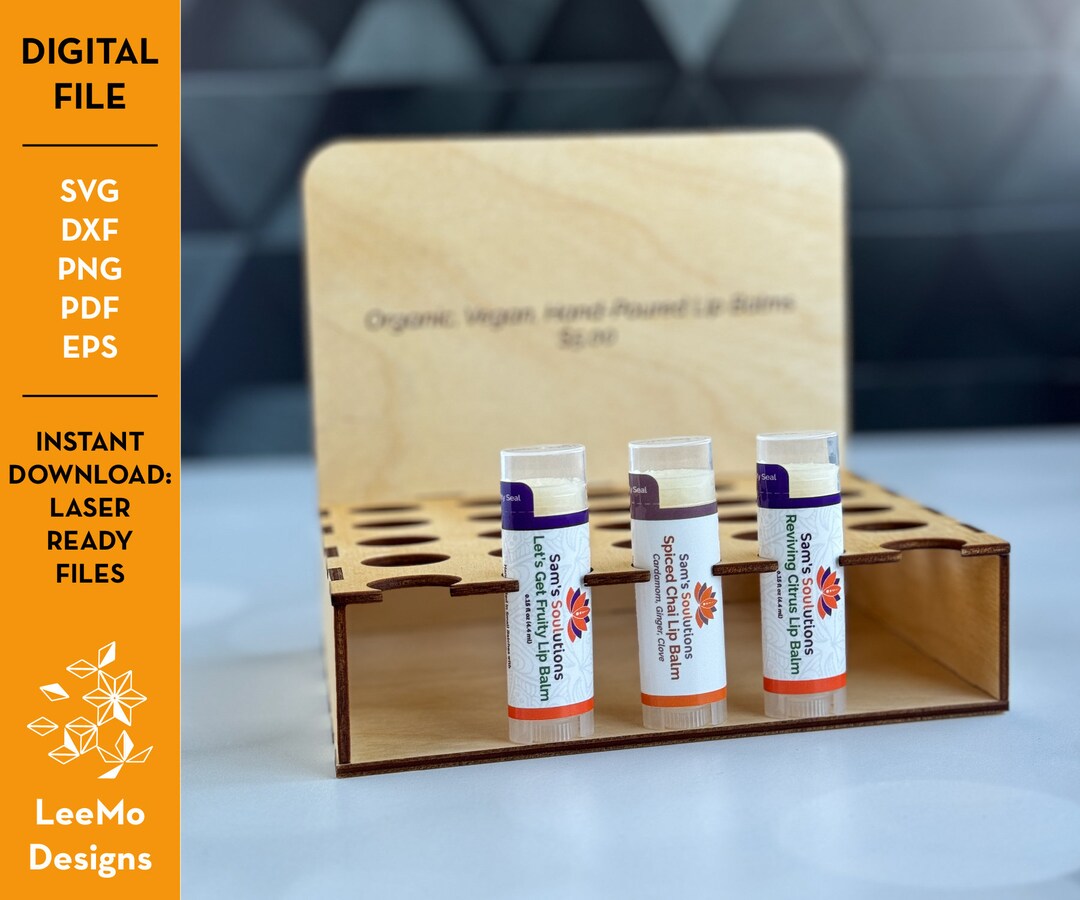 Laser Cut Wooden Display Stand for Lip Balm - Holds 25 Balms With Oval ...