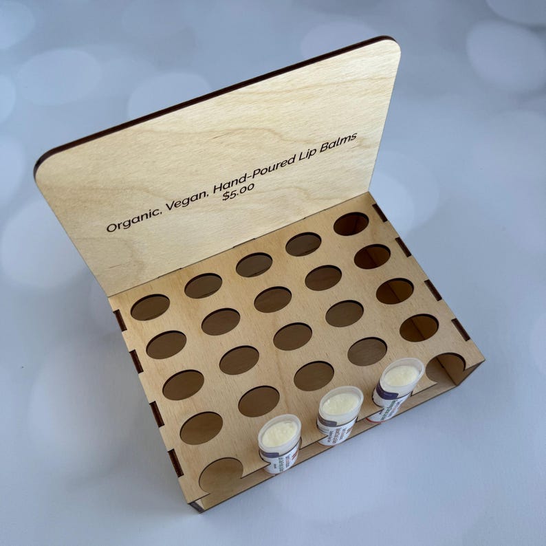 Laser Cut Wooden Display Stand for Lip Balm - Holds 25 Balms With Oval Openings, Instant ...