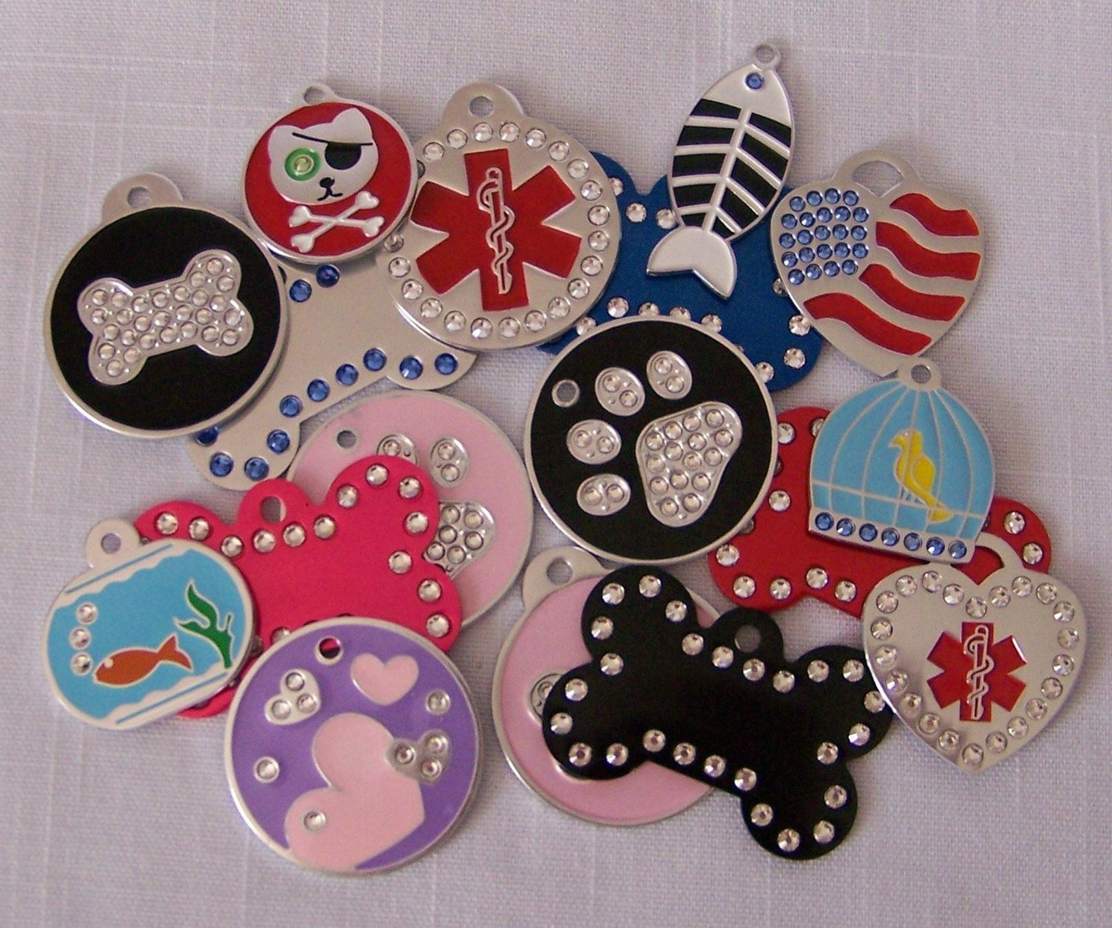 Dog ID Tag Swarovski Crystal Bone Shape Rhinestone Engraved - Etsy