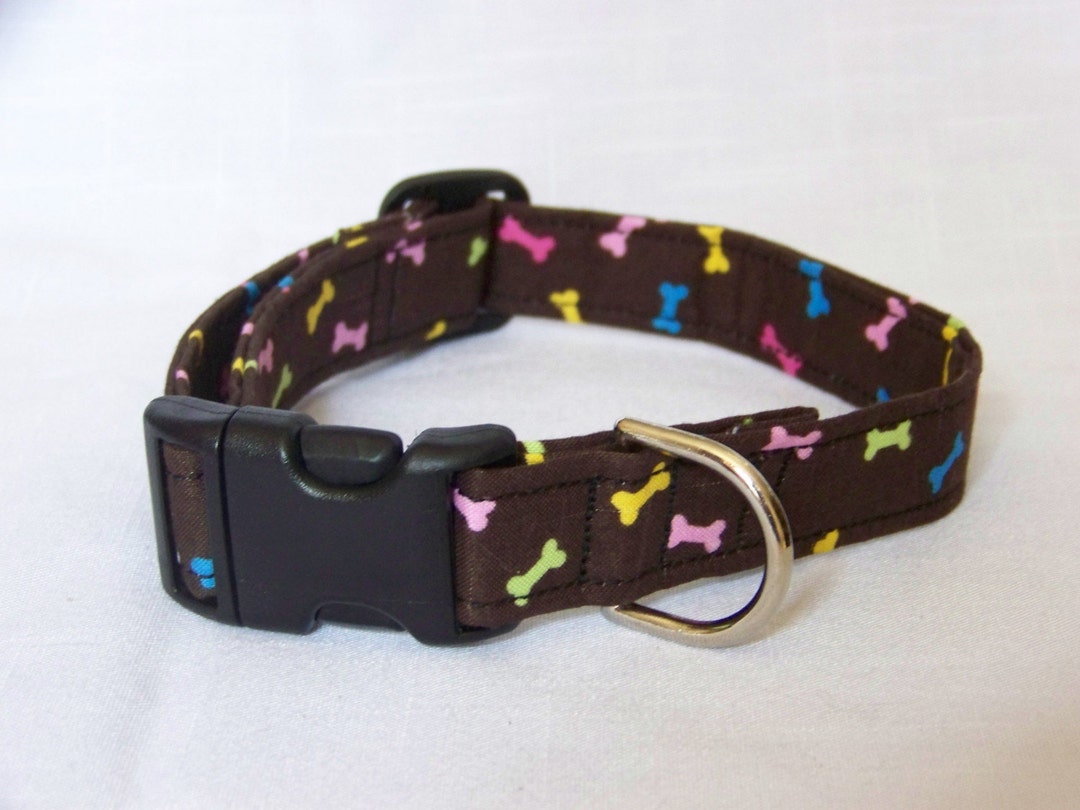 Dog Collar - Brown With Multicolored Bones Adjustable Dog Collar Pet ...