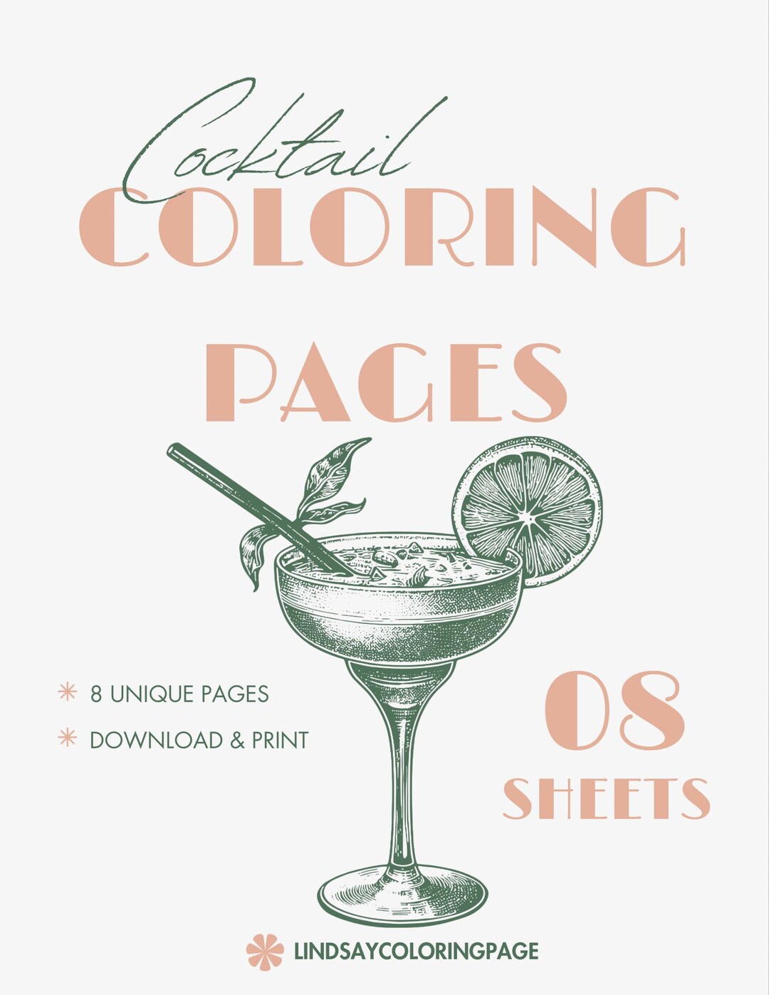 Cocktail Coloring Pages -download & Print - Etsy