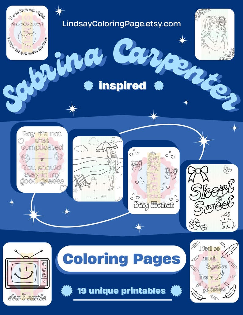 Sabrina Carpenter Inspired Coloring Page Pack - Etsy