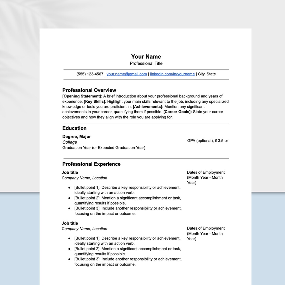 Simple Resume Template Minimalist Resume Template Google Docs Resume ...