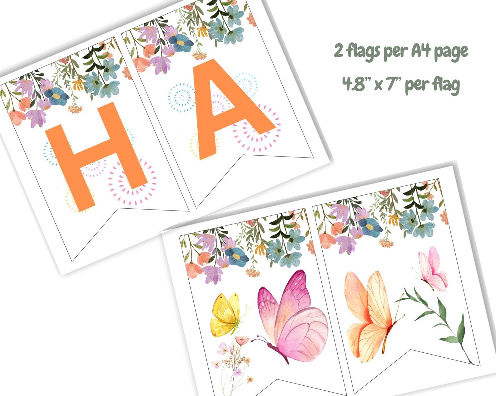 Floral Happy Birthday Banner: Butterfly & Flower Pennant Set (PDF) - Etsy