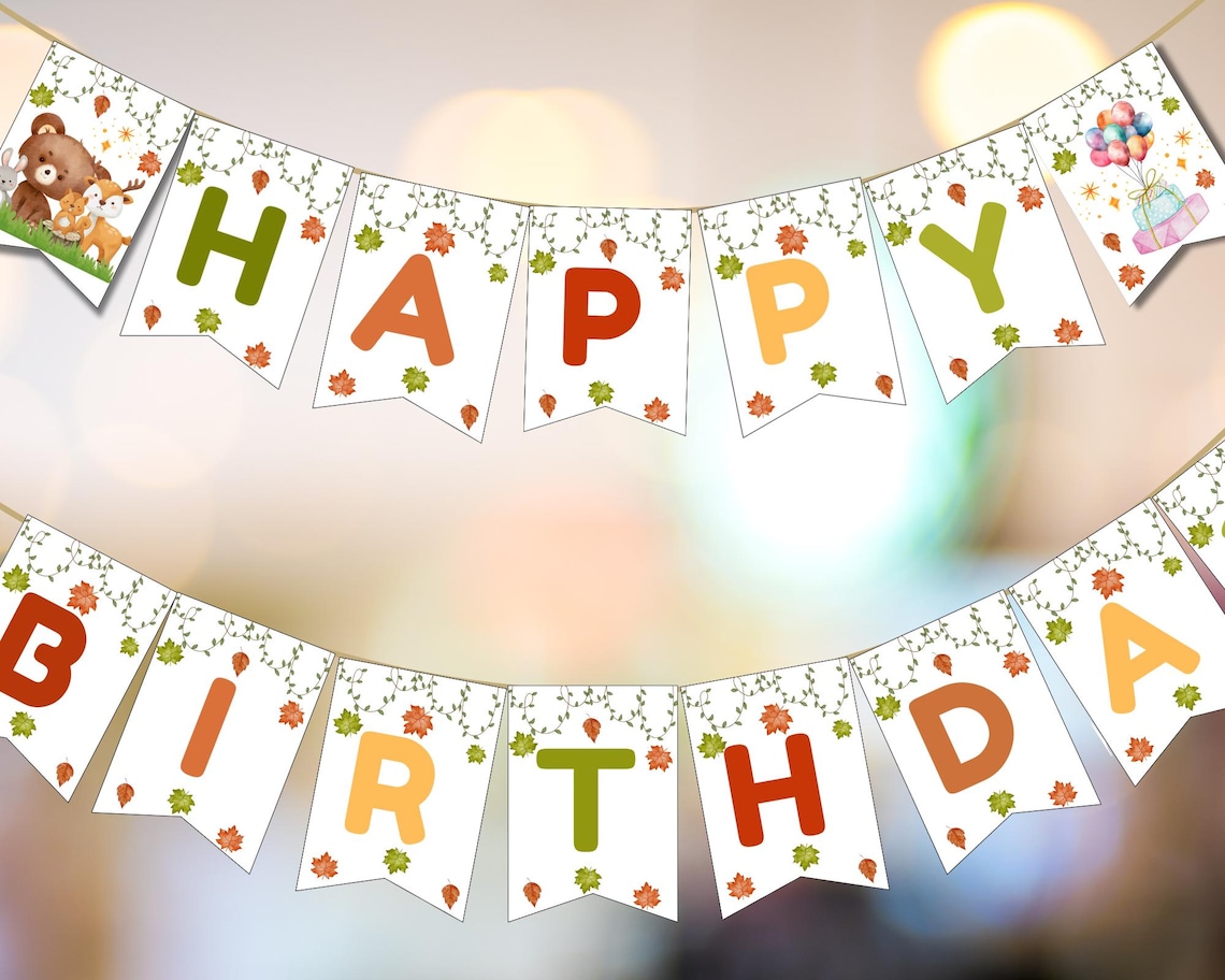 Happy Birthday Banner Set, Printable Birthday Bunting Kit, Party Flags ...