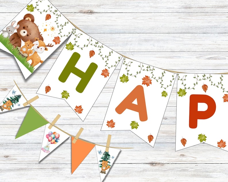 Happy Birthday Banner Set, Printable Birthday Bunting Kit, Party Flags ...