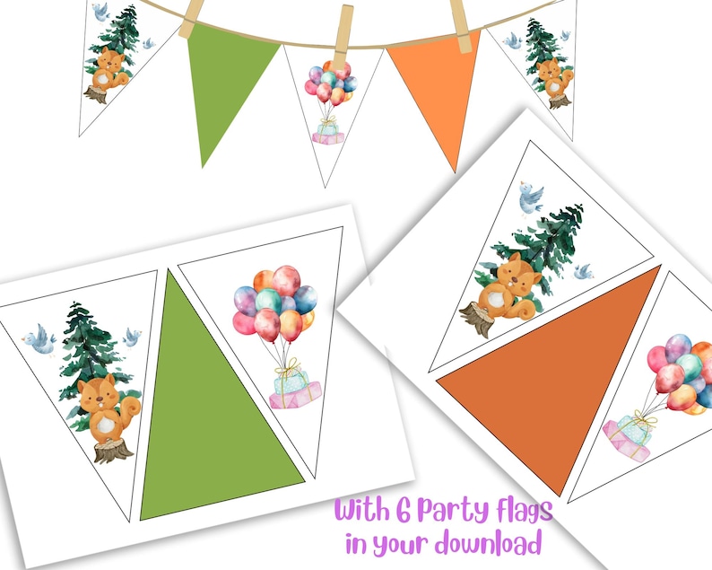 Happy Birthday Banner Set, Printable Birthday Bunting Kit, Party Flags ...