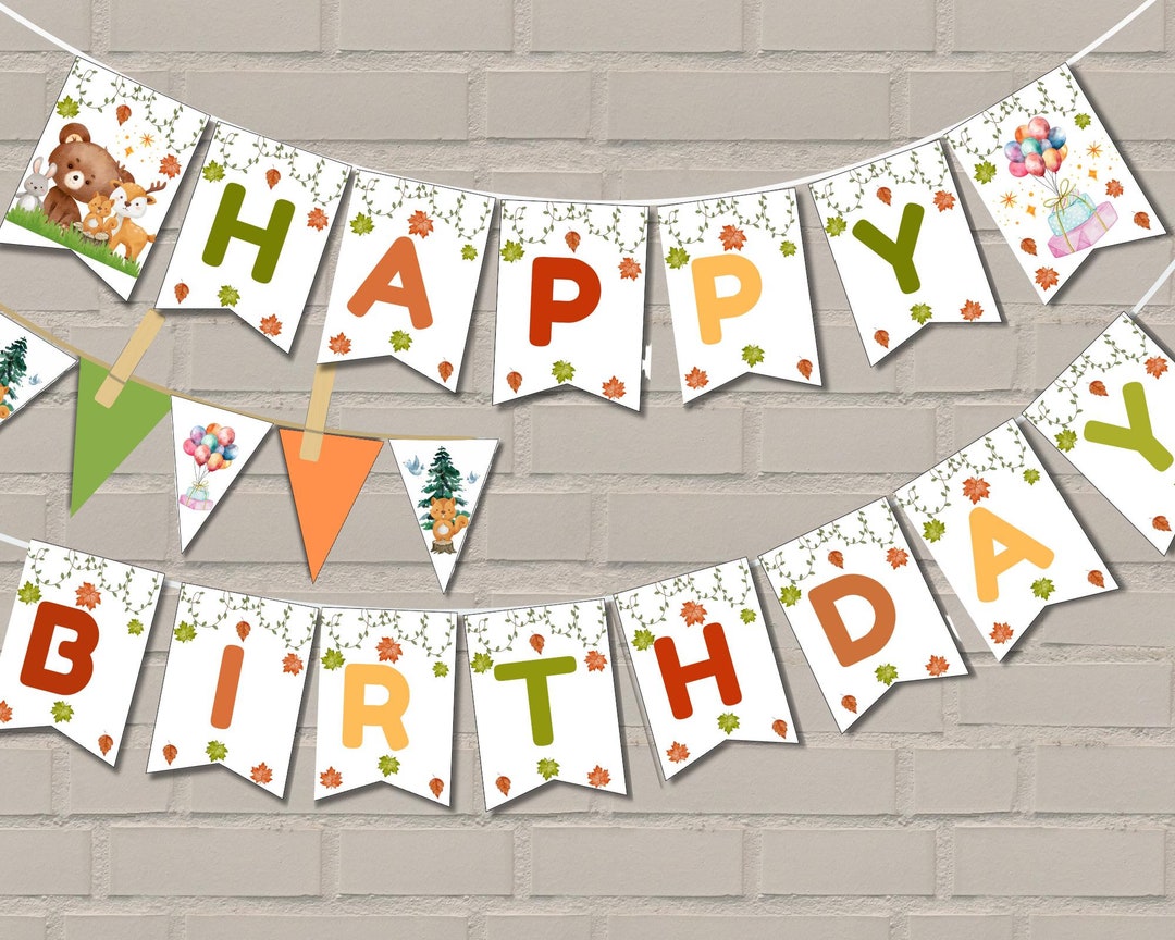 Happy Birthday Banner Set, Printable Birthday Bunting Kit, Party Flags ...