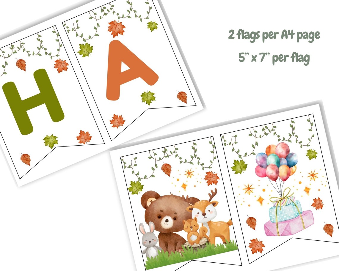 Happy Birthday Banner Set, Printable Birthday Bunting Kit, Party Flags ...