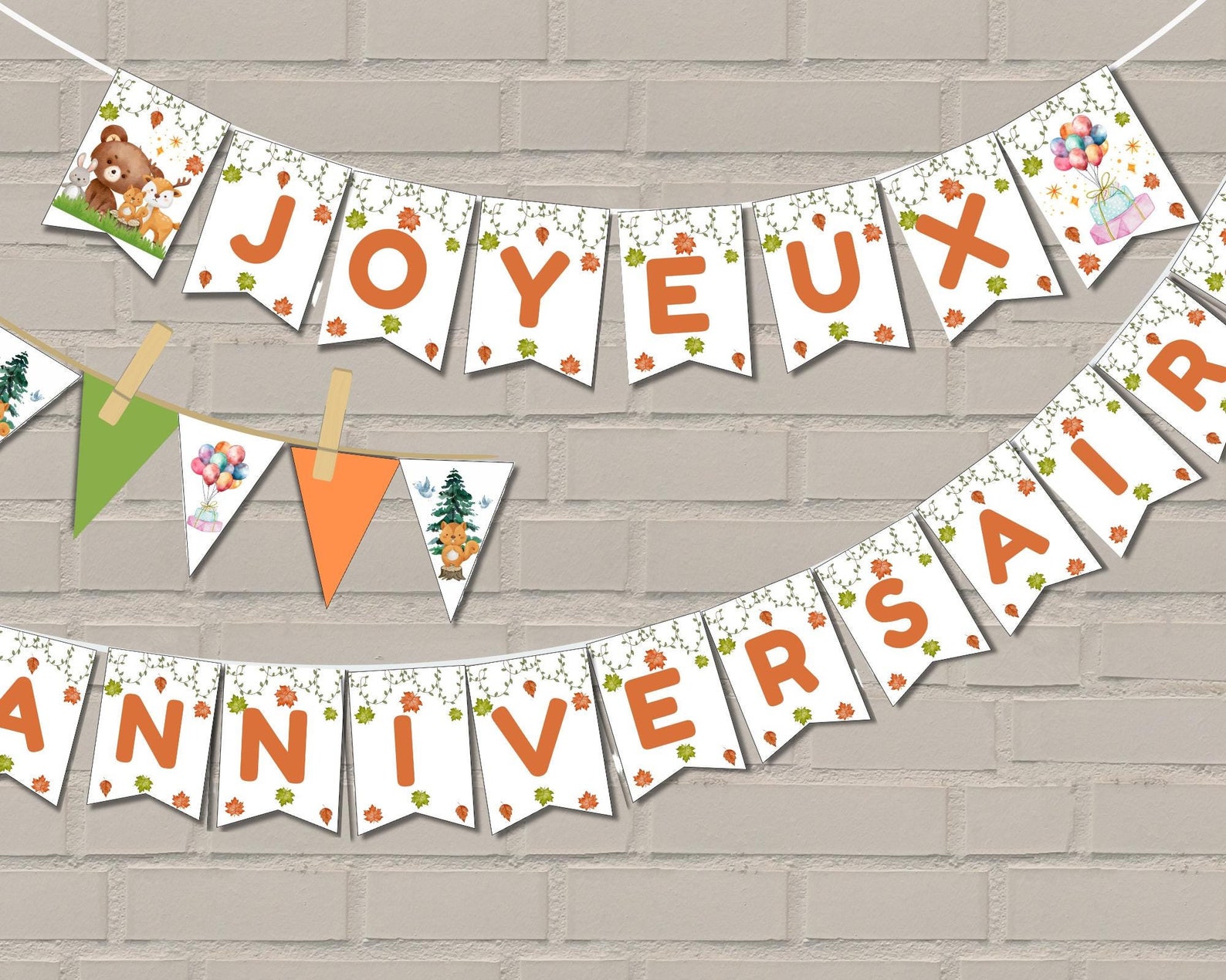 Joyeux Anniversaire Banner: Woodland Animals, Autumn Banner, French ...