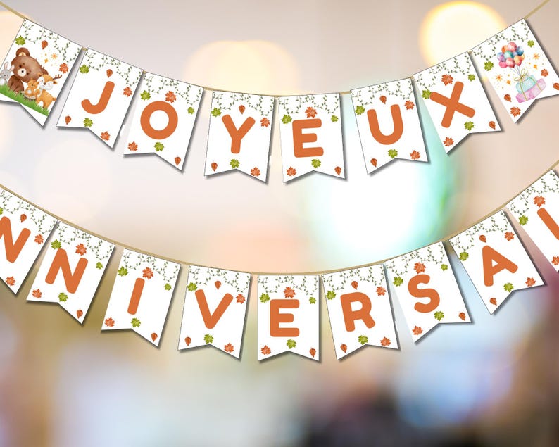 Joyeux Anniversaire Banner Flags, Cartoon Animals, Birthday Banner ...