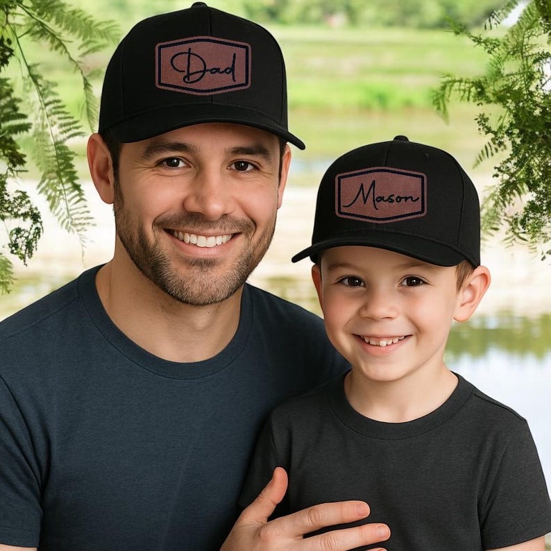 Father Son Matching Hats, Custom Leather Patch Trucker Hat Set - Etsy
