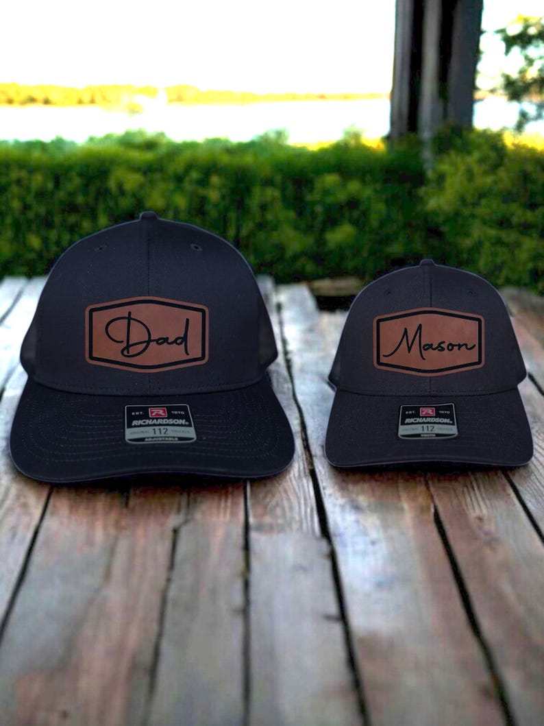 Father Son Matching Hats, Custom Leather Patch Trucker Hat Set - Etsy