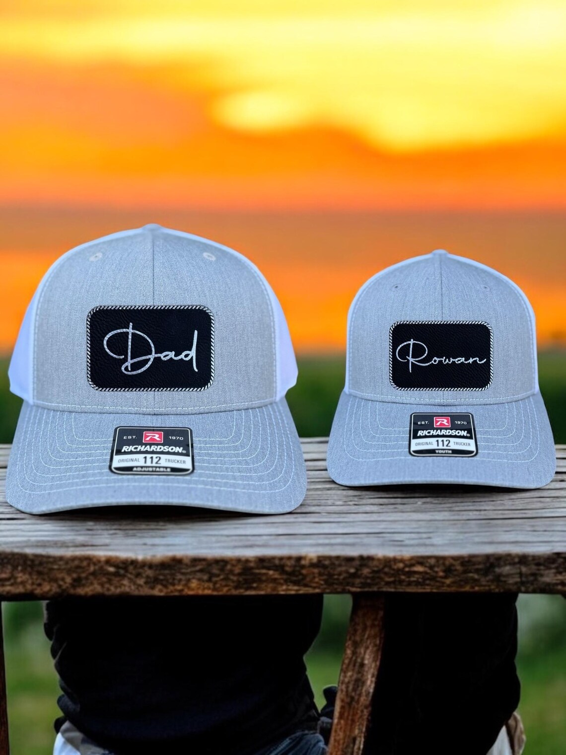 Father Son Matching Hats, Custom Leather Patch Trucker Hat Set - Etsy