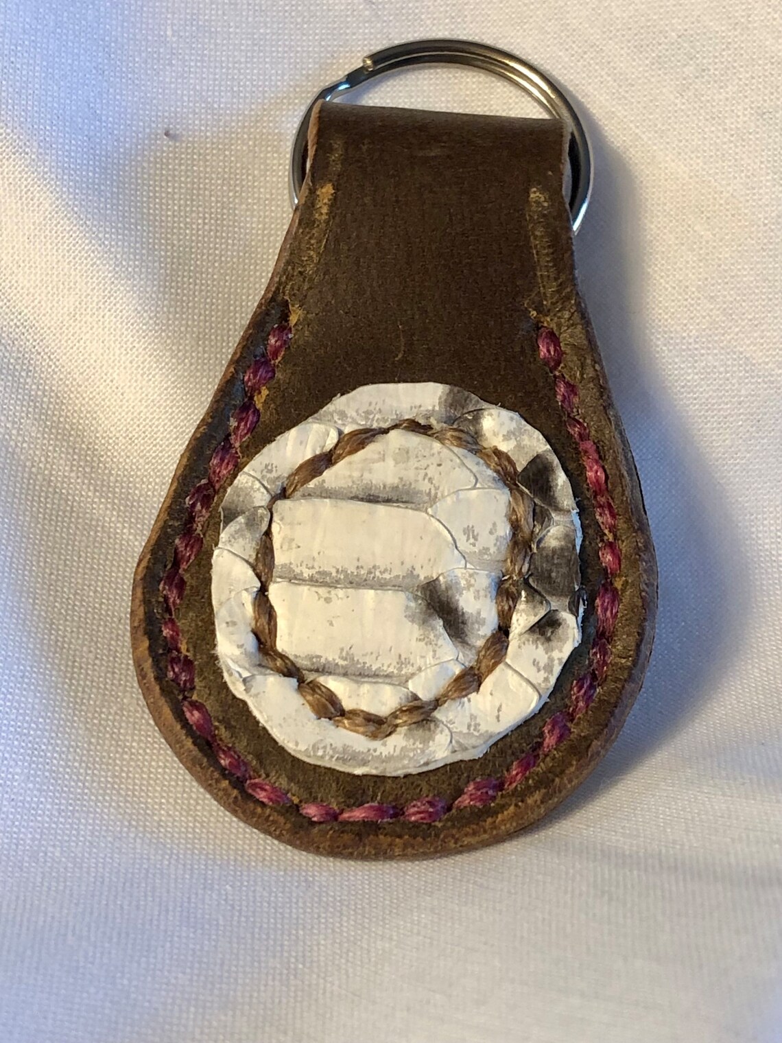 Brown Leather Keychain With Python Medallion - Etsy