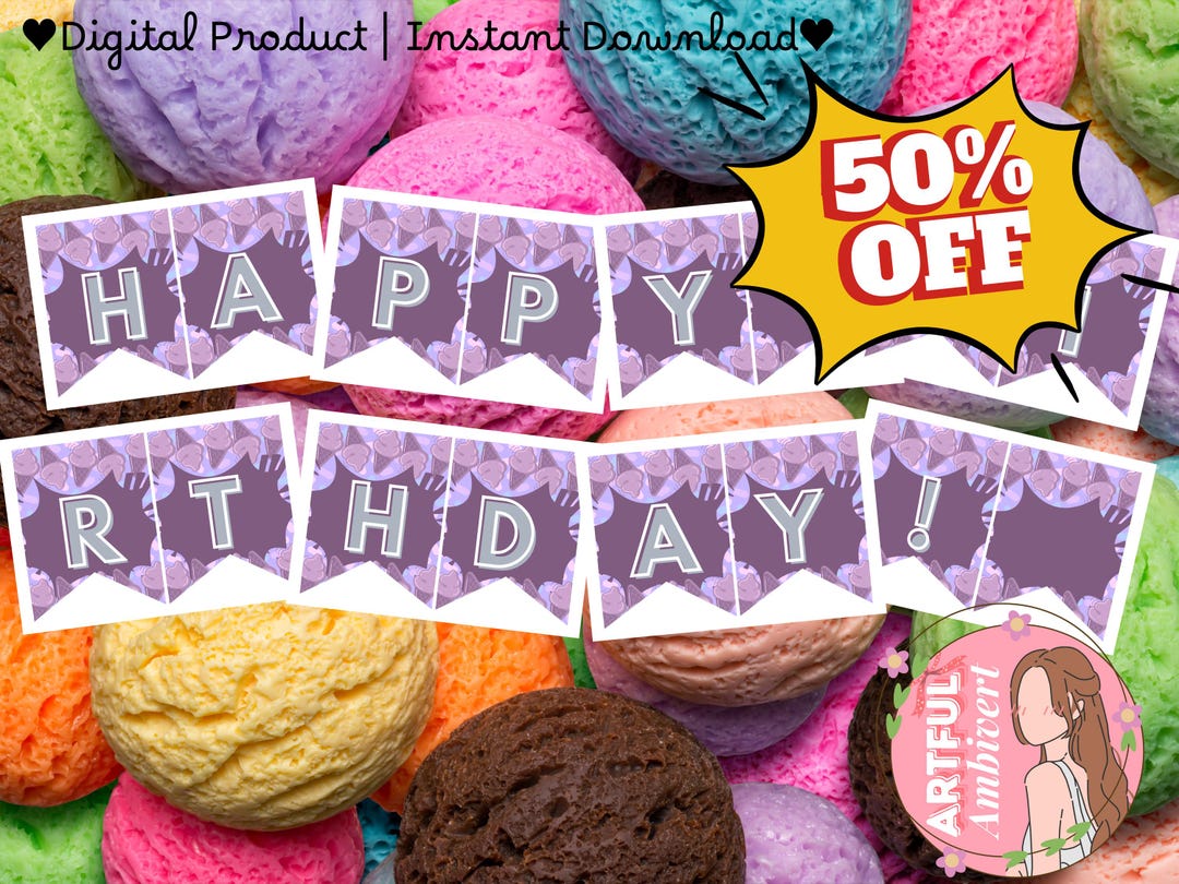 DIY Happy Birthday Banner, Ice Cream Birthday Garland, Ice Cream Banner ...