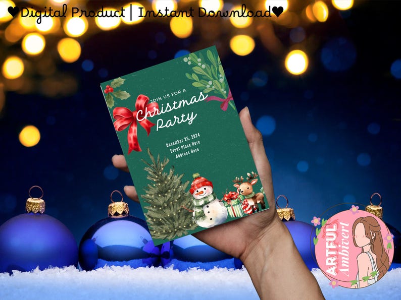 Editable DIY Christmas Tree Snowman Holiday Party Digital Invitation ...