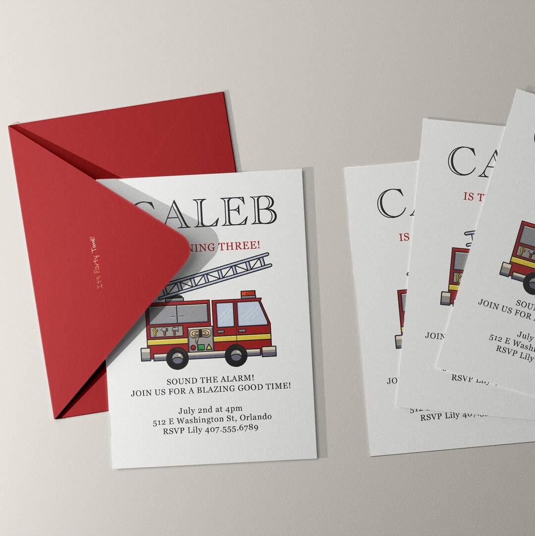 Fire Truck Birthday Party Invitation | Firefighters Invitation | Kids ...