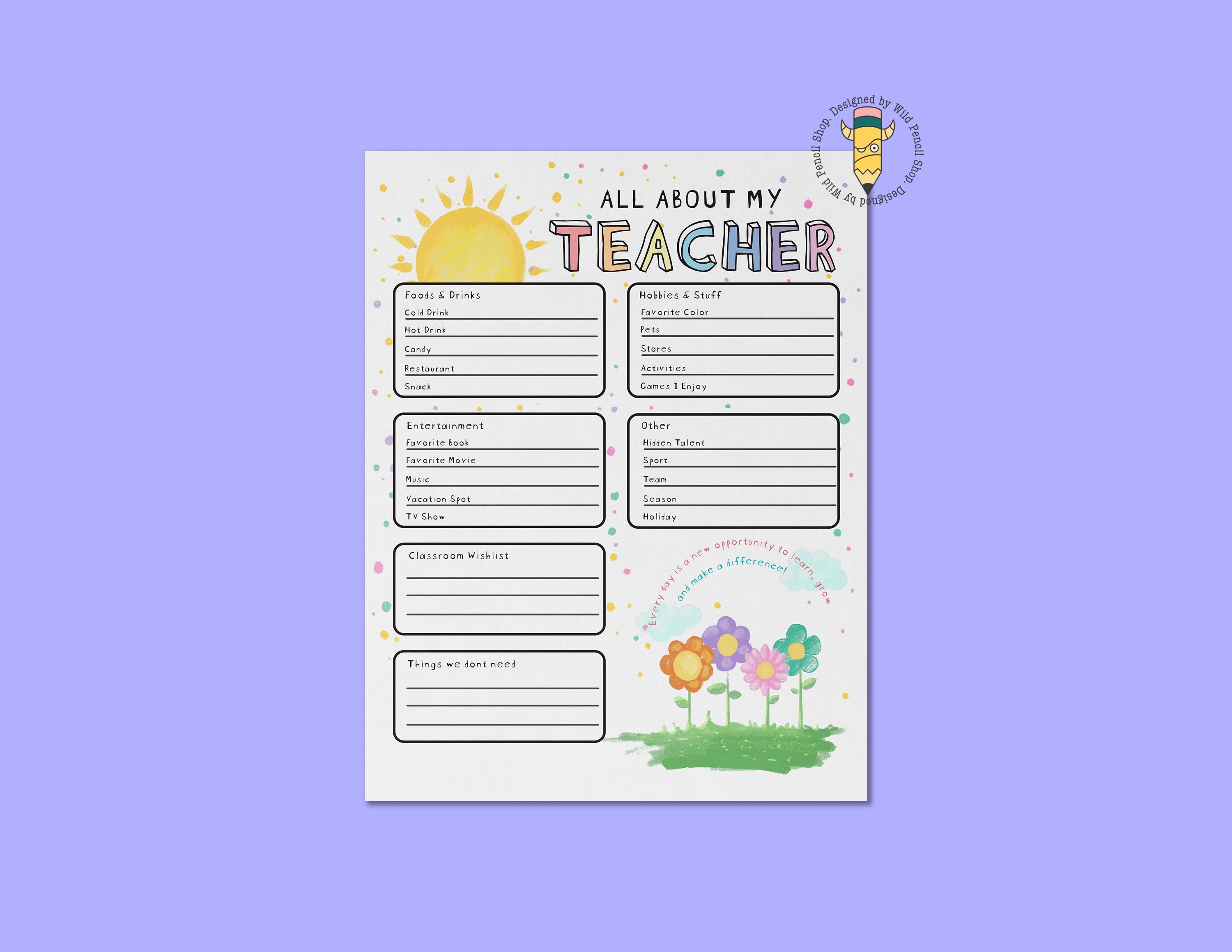 Fillable Teacher About Me Template | PDF Printable | Cute & Fun Back to ...