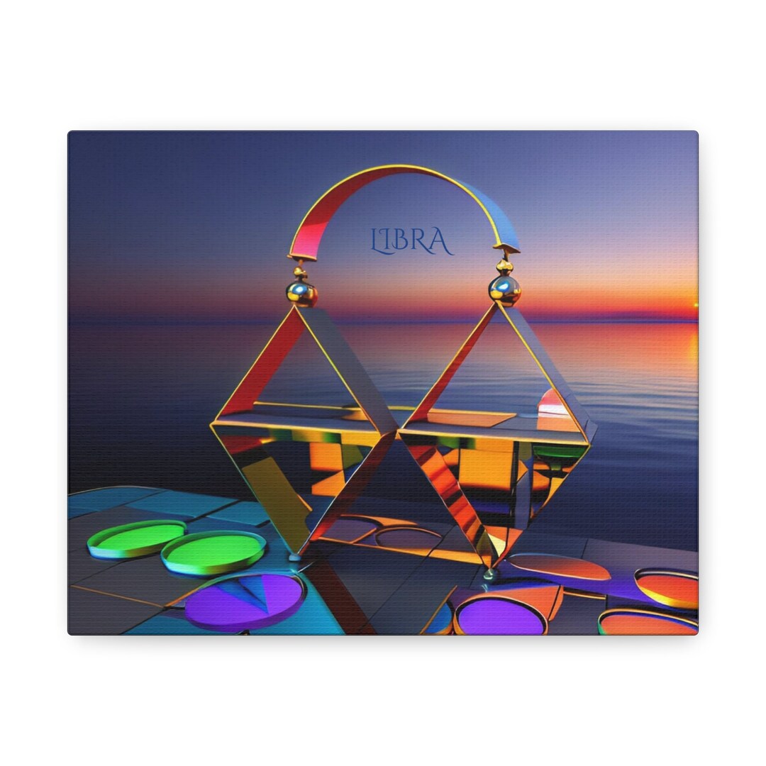 Libra, Gold, Diamond Shaped Scales, Canvas Gallery Wrap, 10x8 ...
