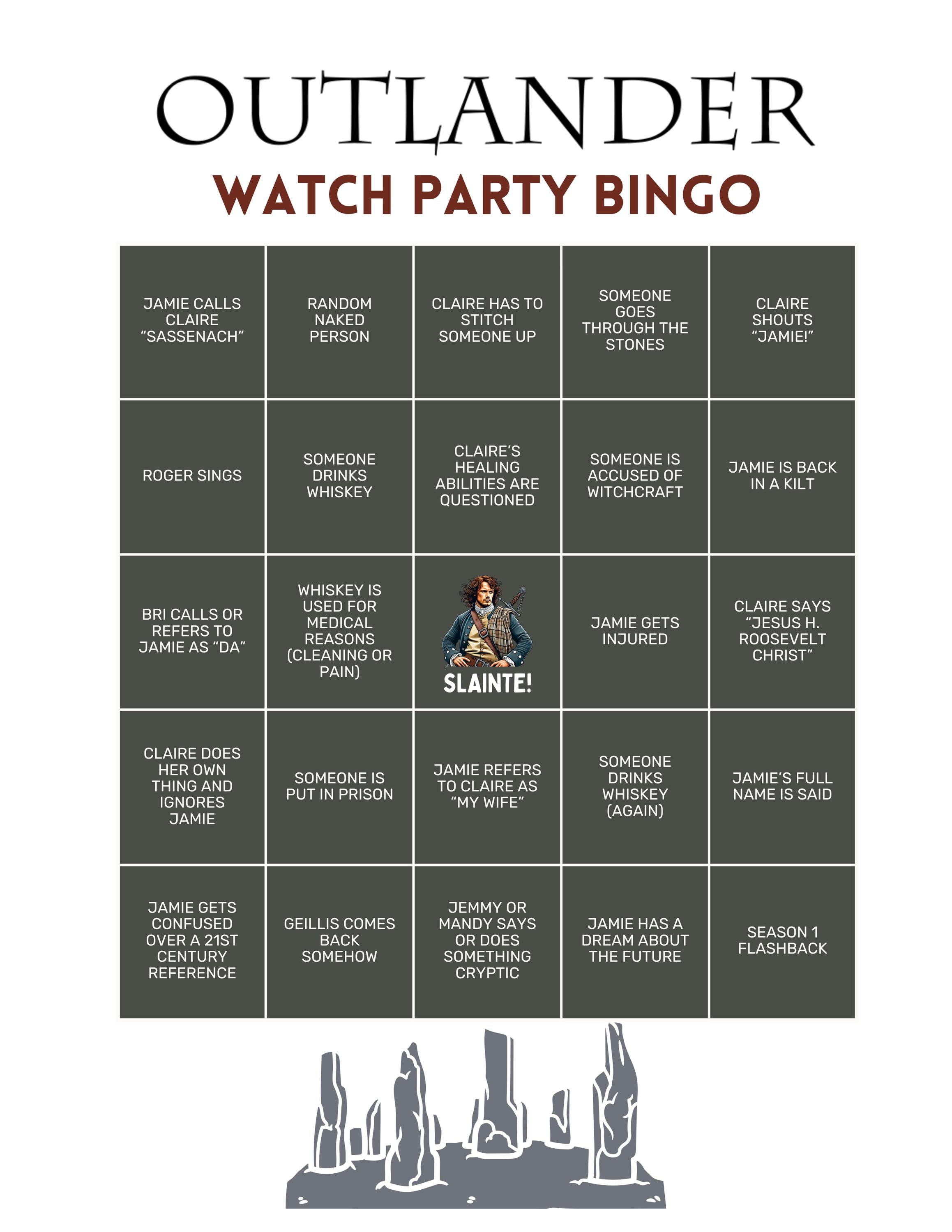 Printable Outlander Bingo Game, 10 Printable Cards, Digital Download ...