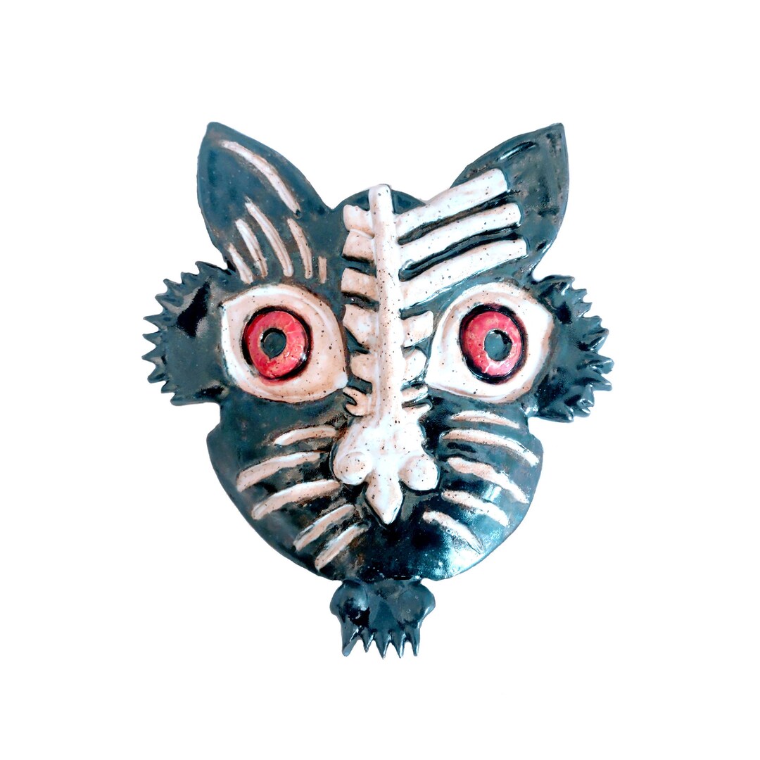 Ceramic Mouthless Black Cat Wall Mask Wall Hanging - Etsy