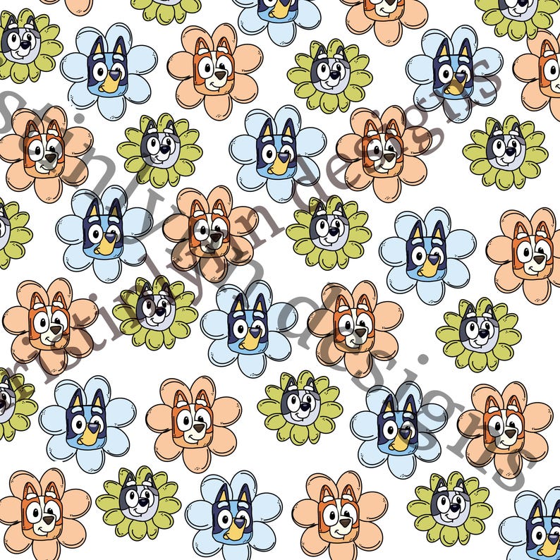 Bluey Flower Seamless Pattern Files for Sublimation Custom Fabric ...