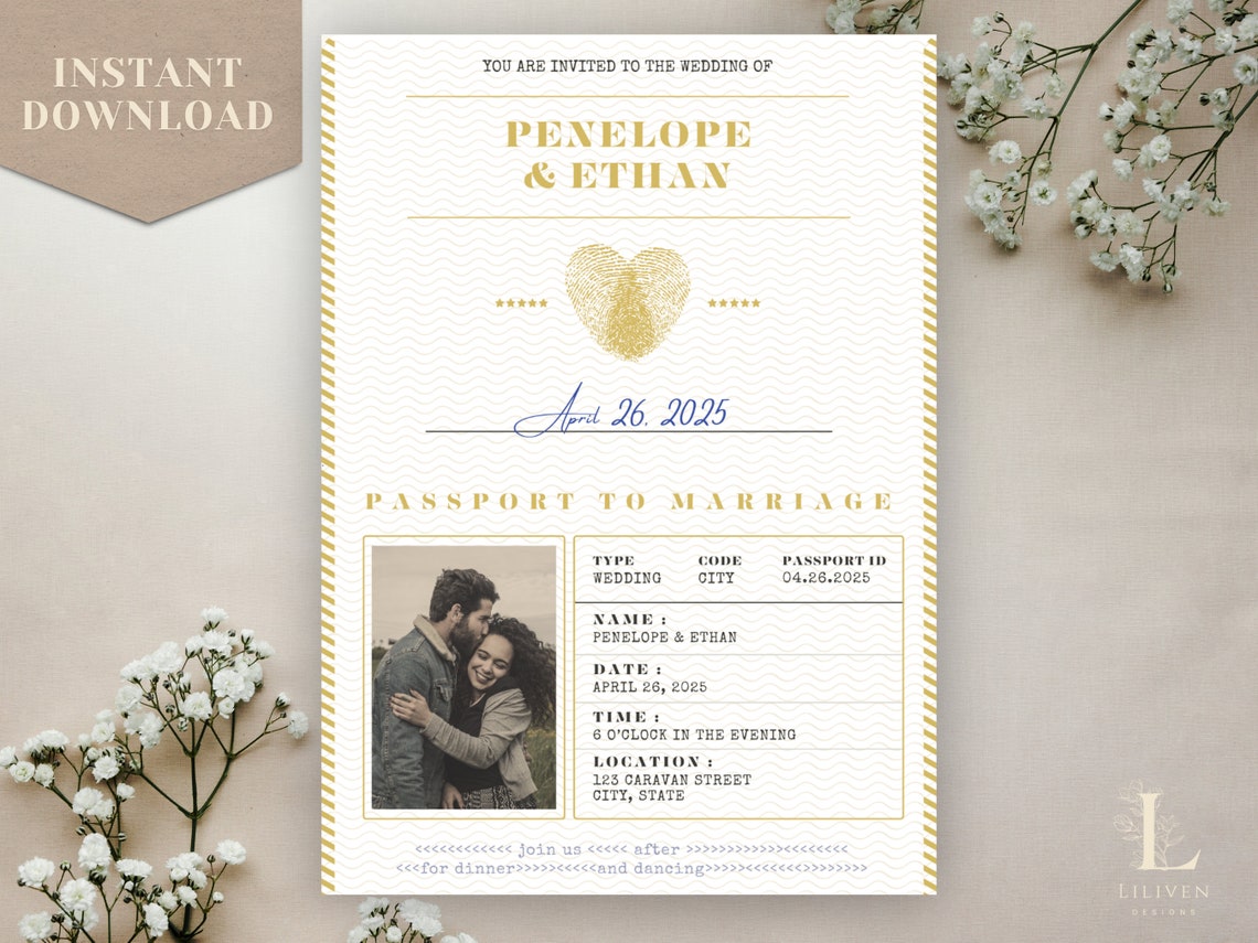 Passport Invitation | Wedding Invitation | Printable Template | Wedding Abroad | Travel Theme ...