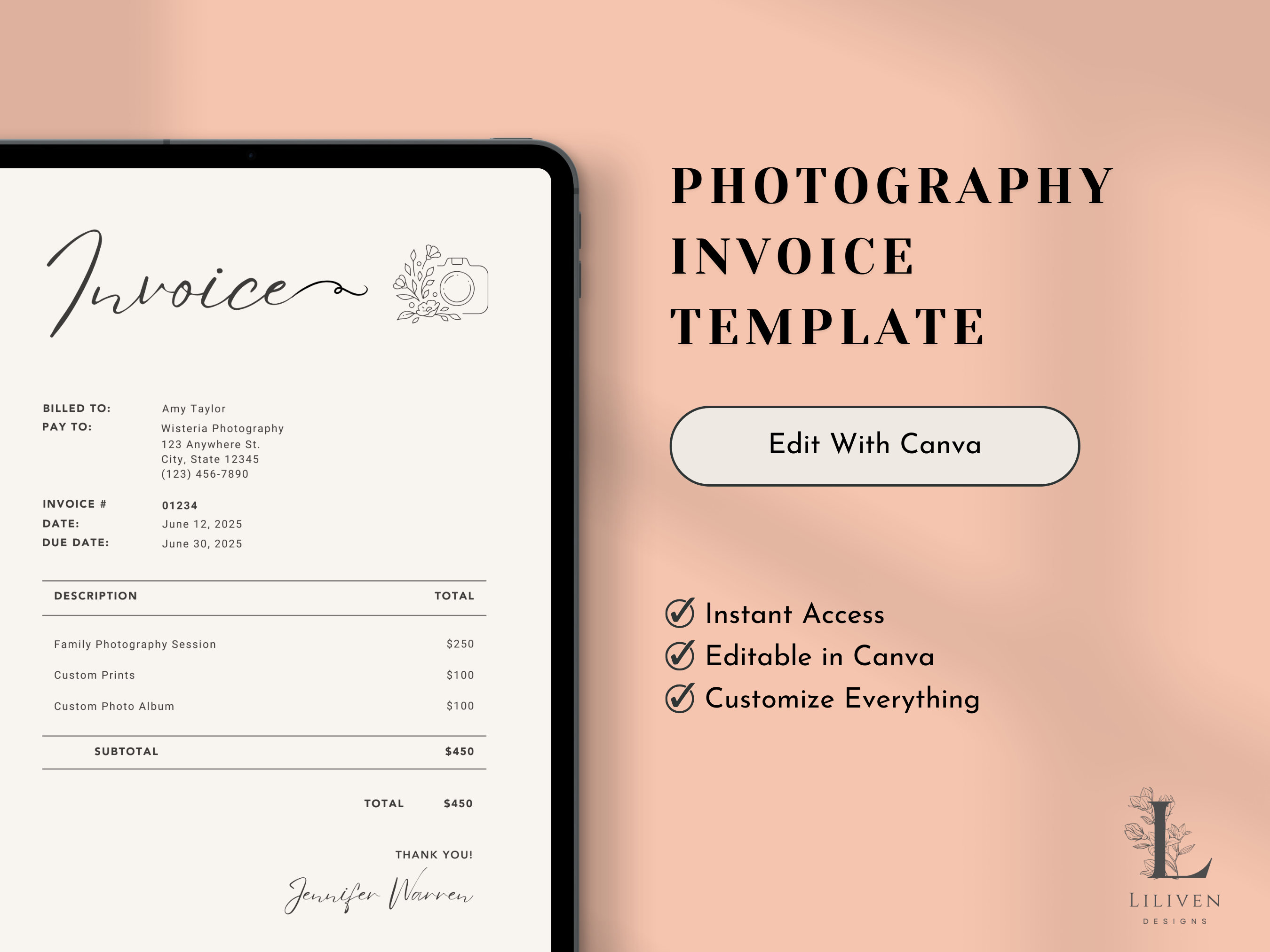 Photography Invoice Template | Canva Invoice | Billing Template ...