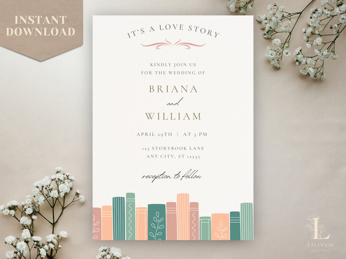 Literary Wedding Invitation | Book Theme Wedding Invites | Instant ...