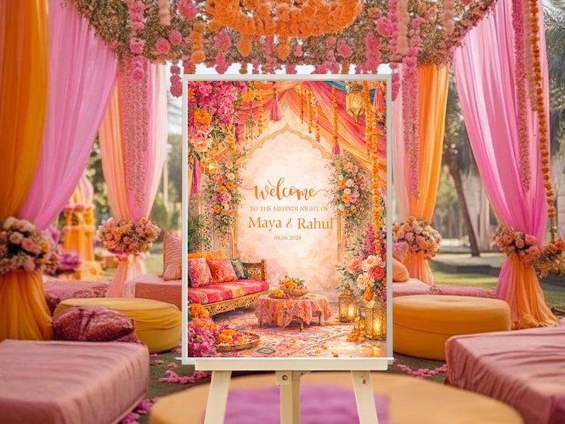 Mehndi Welcome Sign Template | Indian Wedding Welcome Poster | Henna ...
