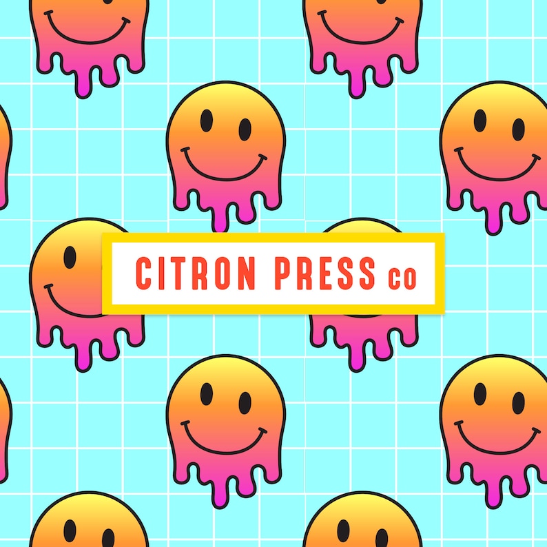 Melting Smiley Face on Grid Seamless Pattern for Fabric Png - Etsy