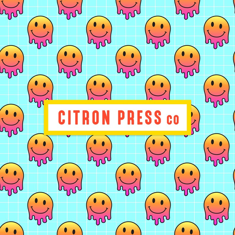 Melting Smiley Face on Grid Seamless Pattern for Fabric Png - Etsy