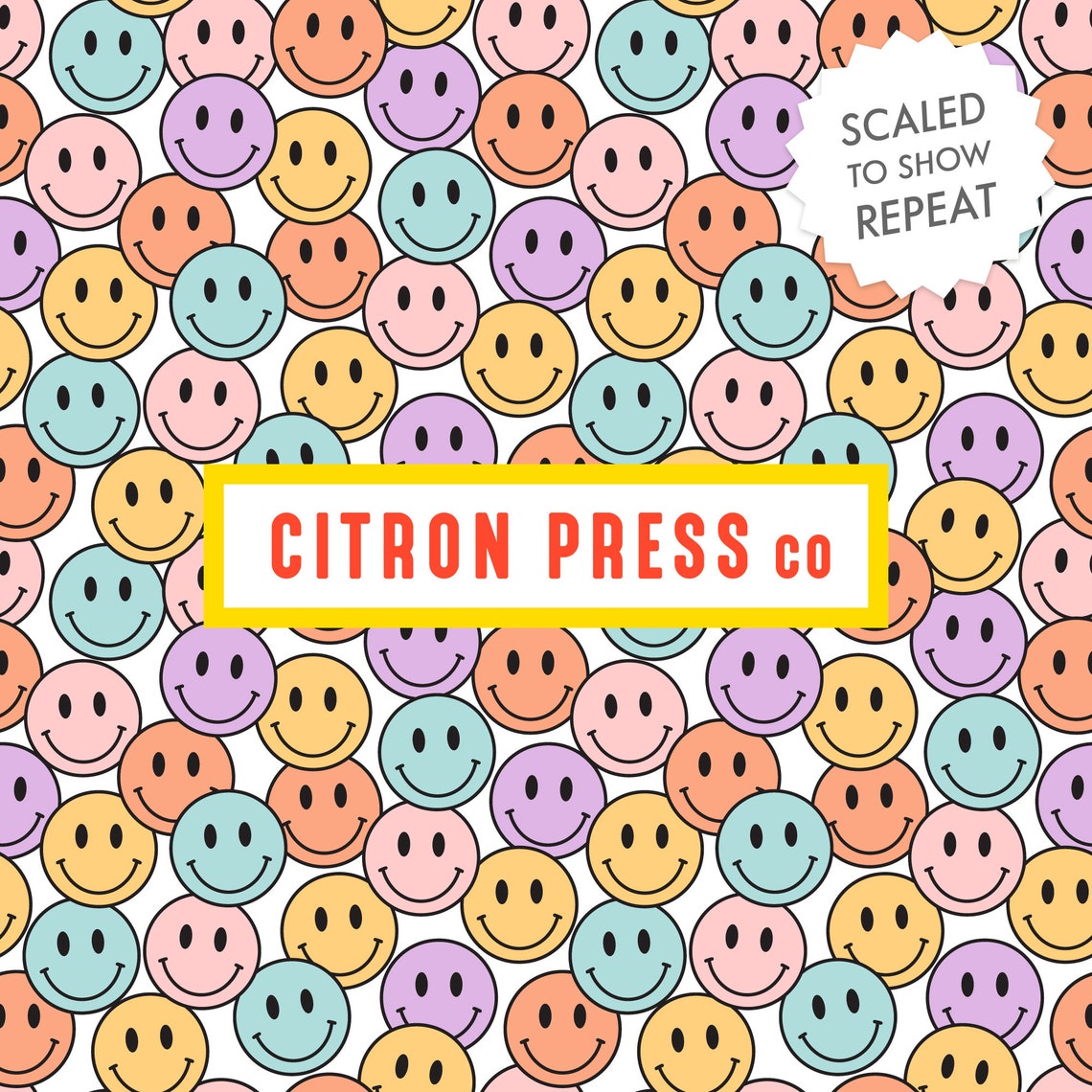 Pastel Smiley Face Seamless PNG and Jpeg File for Fabric | Etsy