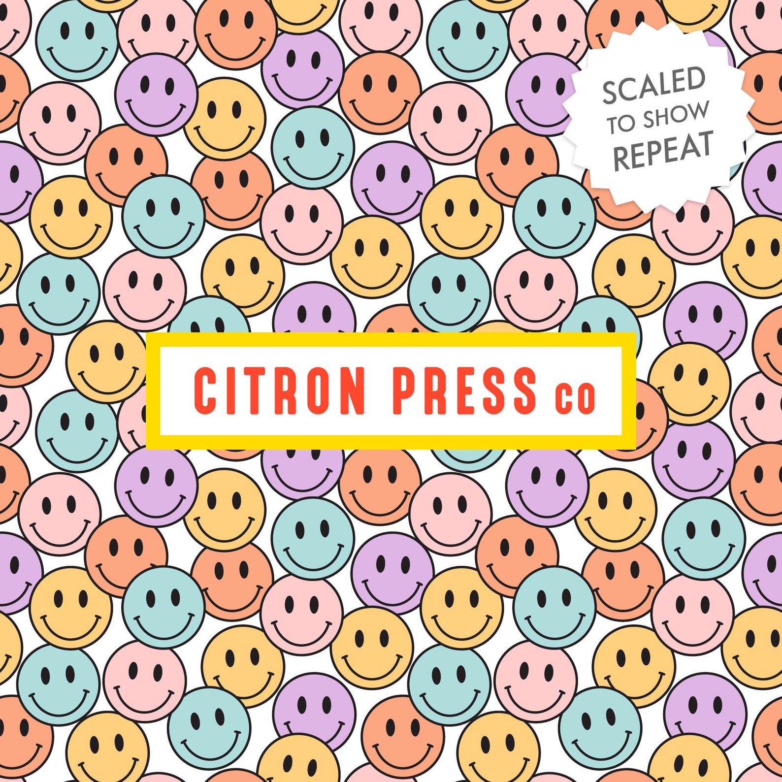 Pastel Smiley Face Seamless PNG and Jpeg File for Fabric Printing, Boho ...