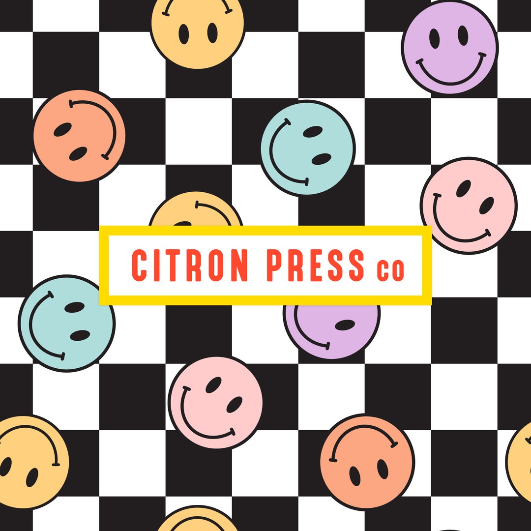 Smiley Faces and Checkered Seamless Pattern PNG for Fabric Printing ...