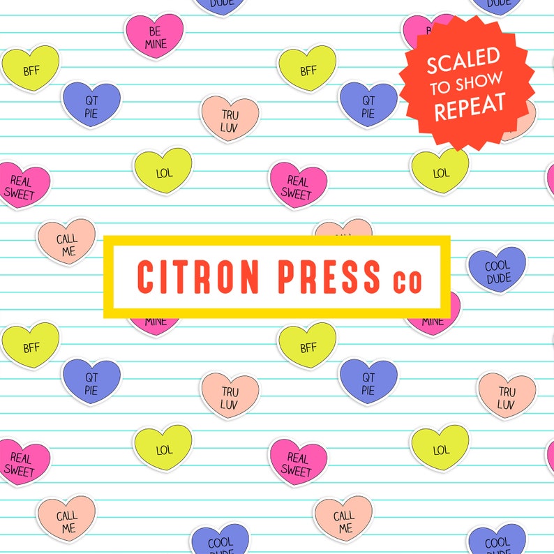 Conversation Hearts Digital Paper, Candy Hearts, Valentines PNG File ...