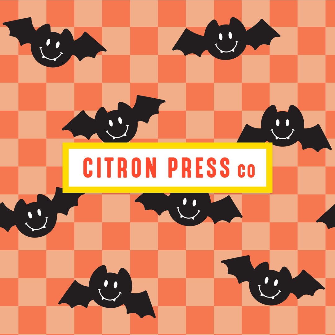 Smiley Face Halloween Bats Seamless Pattern, Cute Halloween Png and Jpg ...