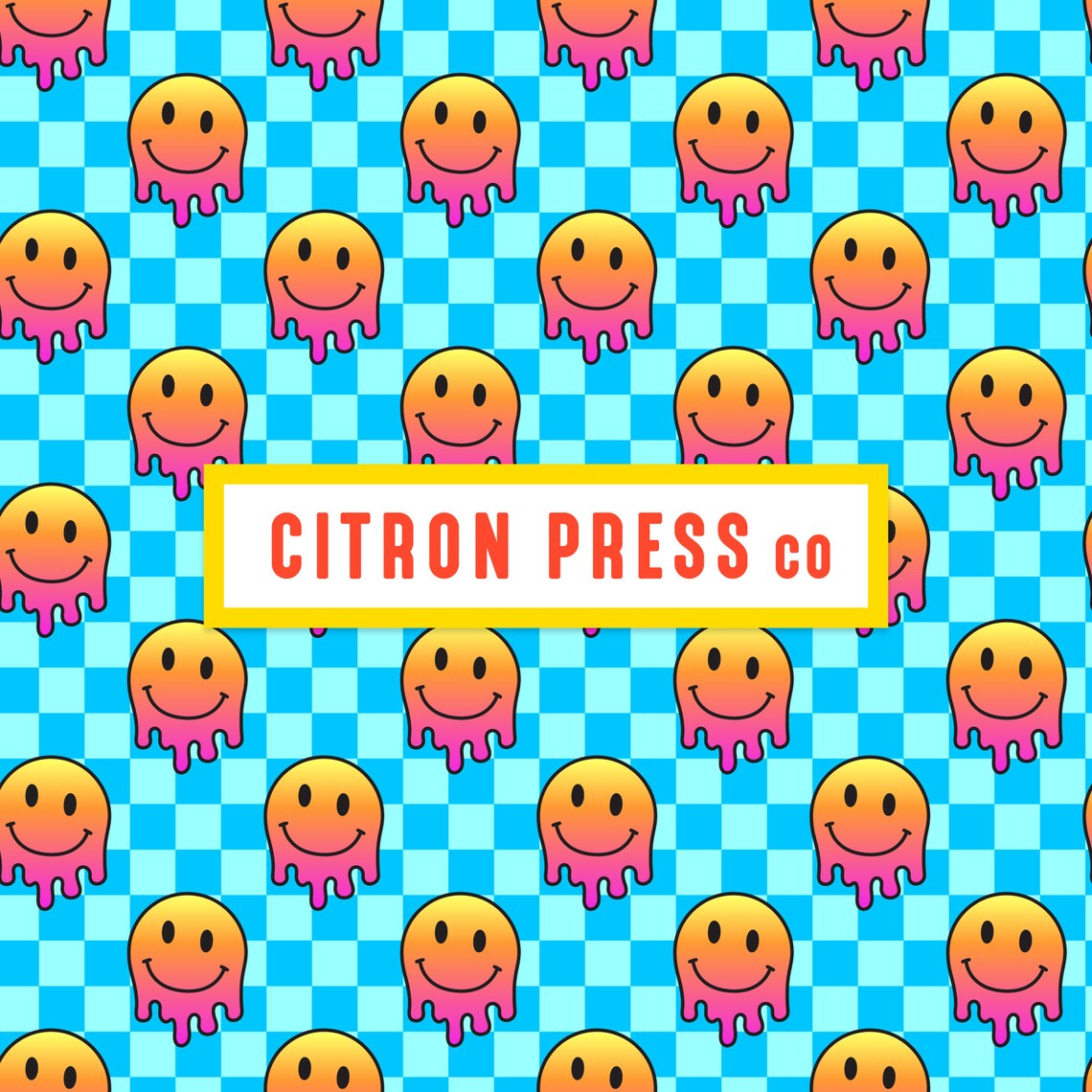 Melting Smiley Face on Checkers Seamless Pattern for Fabric, Png and ...