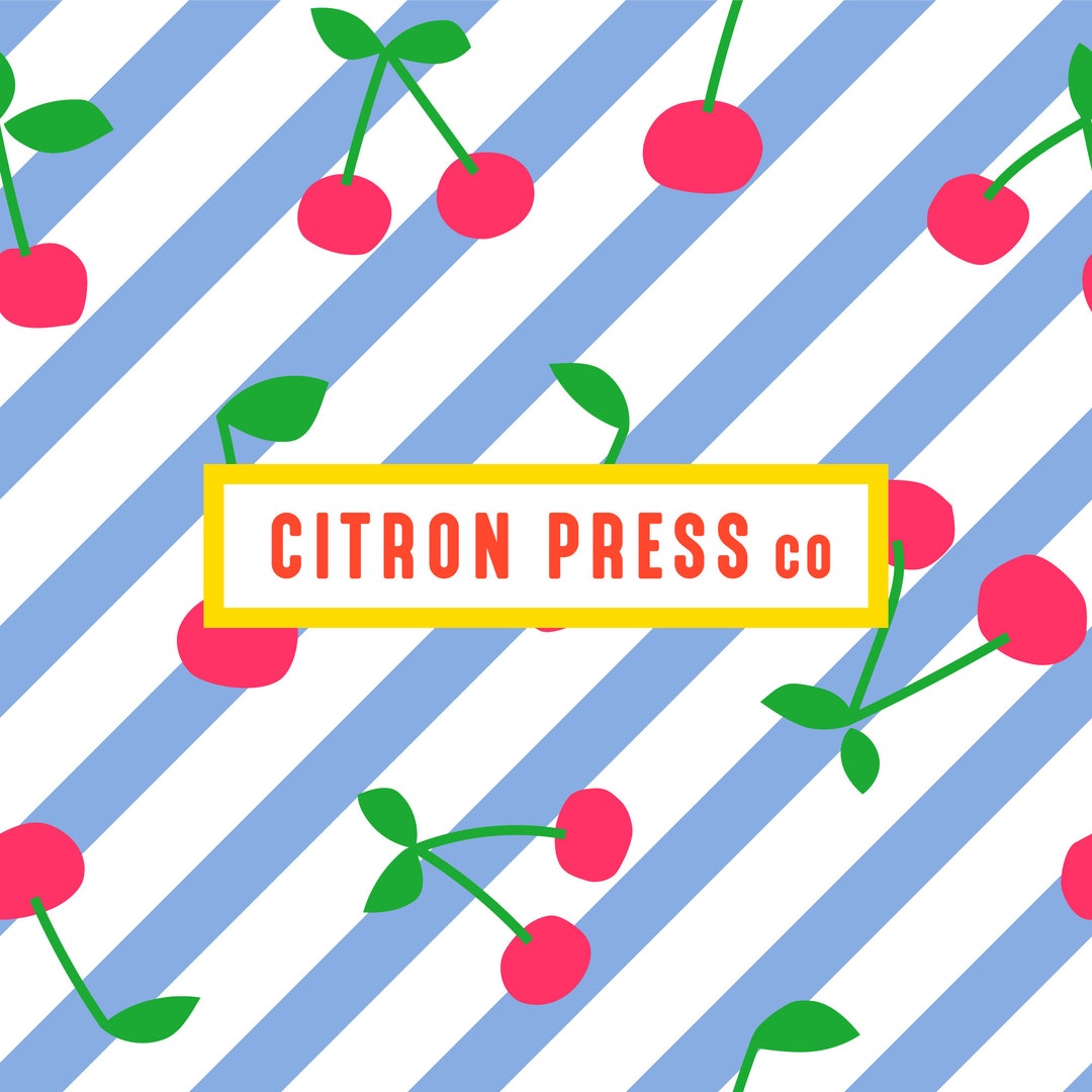 Cherries on Diagonal Stripes Trendy Seamless Pattern PNG for Fabric ...